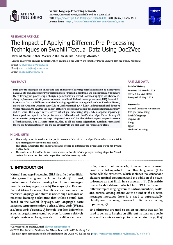 (PDF) The Impact of Applying Different Pre-Processing Techniques on ...