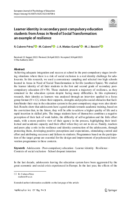 (PDF) Learner identity in secondary post-compulsory education students ...