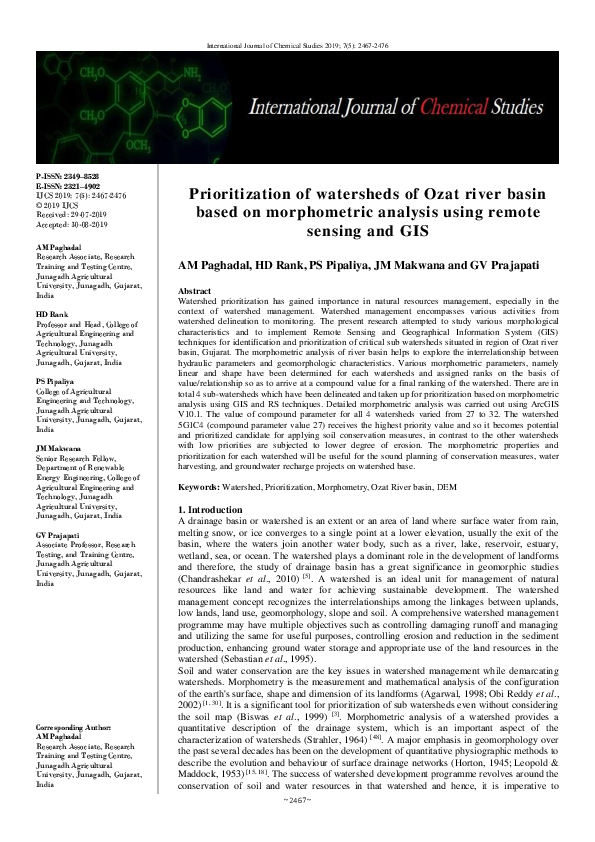Pdf Prioritization Of Watersheds Of Ozat River Basin Based On Morphometric Analysis Using