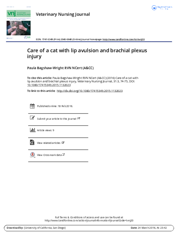 (PDF) Care of a cat with lip avulsion and brachial plexus injury