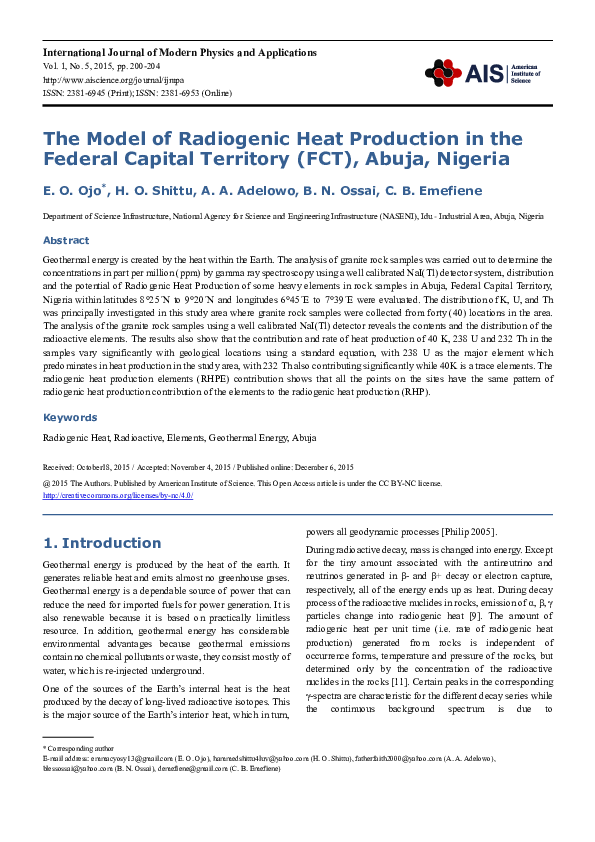 (PDF) The Model of Radiogenic Heat Production in the Federal Capital ...