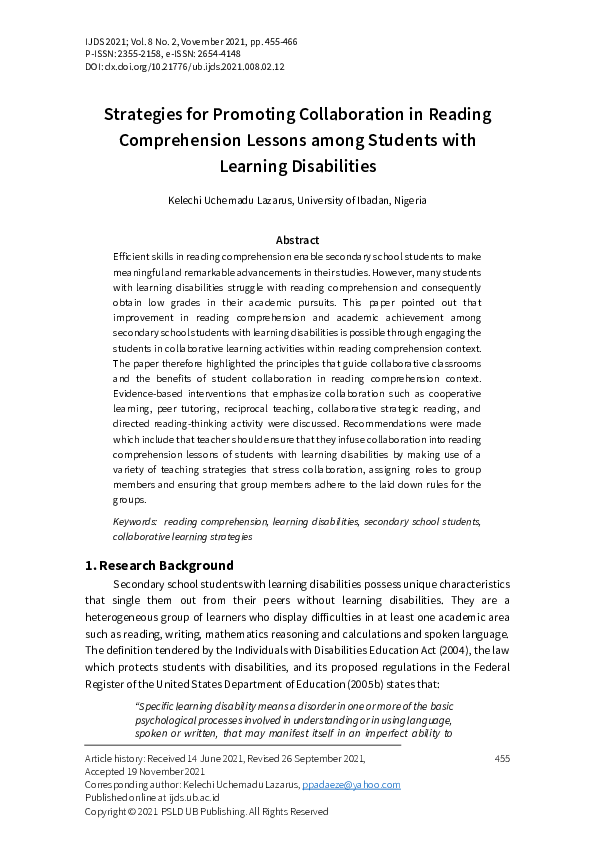 (PDF) Strategies for Promoting Collaboration in Reading Comprehension ...
