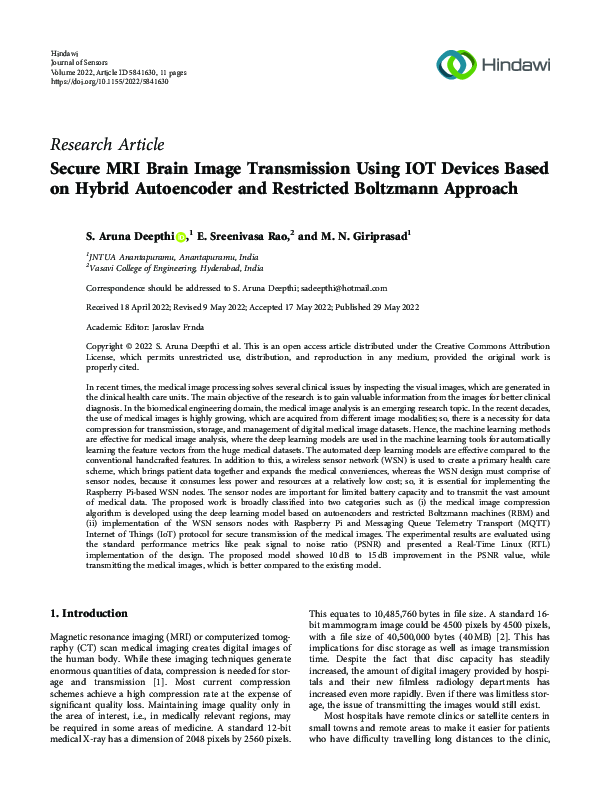 Pdf Secure Mri Brain Image Transmission Using Iot Devices Based On Hybrid Autoencoder And