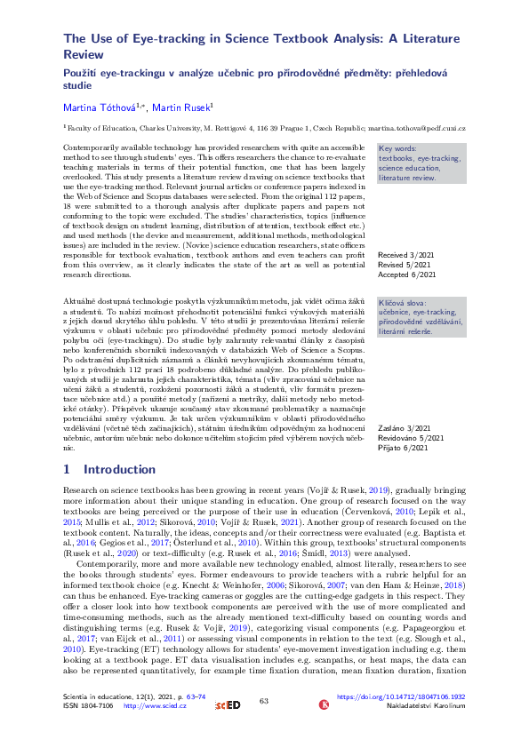 (PDF) Use of Eye-Tracking in Science Textbook Analysis: A Literature Review