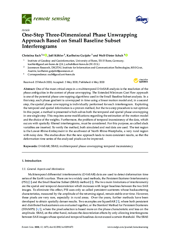 (PDF) One-Step Three-Dimensional Phase Unwrapping Approach Based on Small Baseline Subset ...