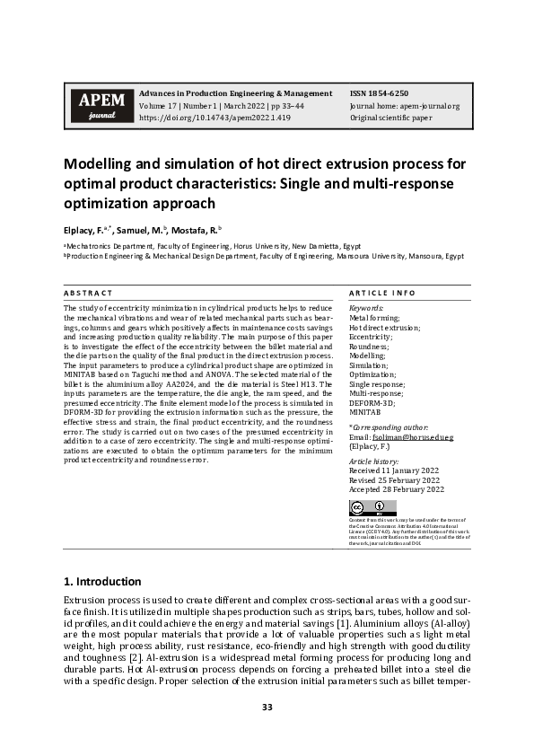 (PDF) Modelling and simulation of hot direct extrusion process for optimal product ...