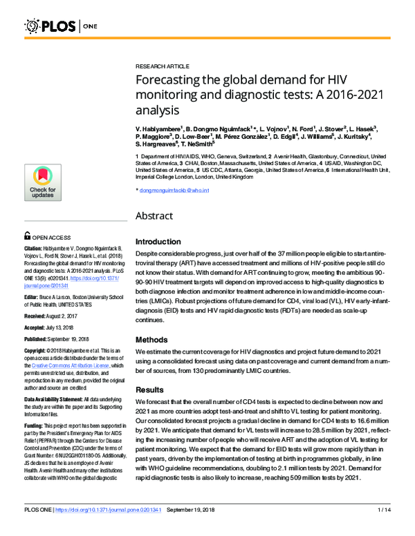 (PDF) Forecasting the global demand for HIV monitoring and diagnostic ...