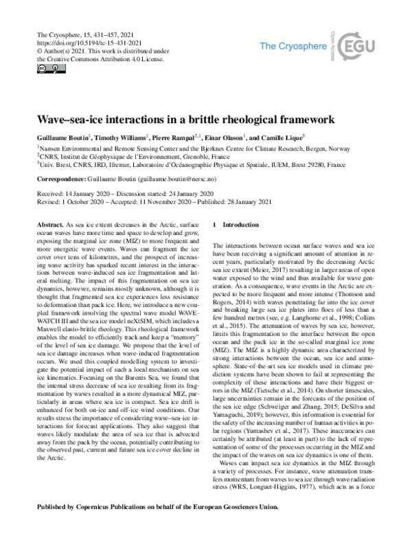 (PDF) Wave–sea-ice interactions in a brittle rheological framework
