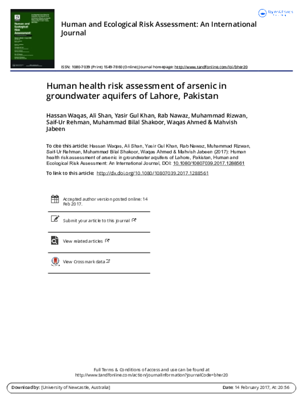(PDF) Human health risk assessment of arsenic in groundwater aquifers ...
