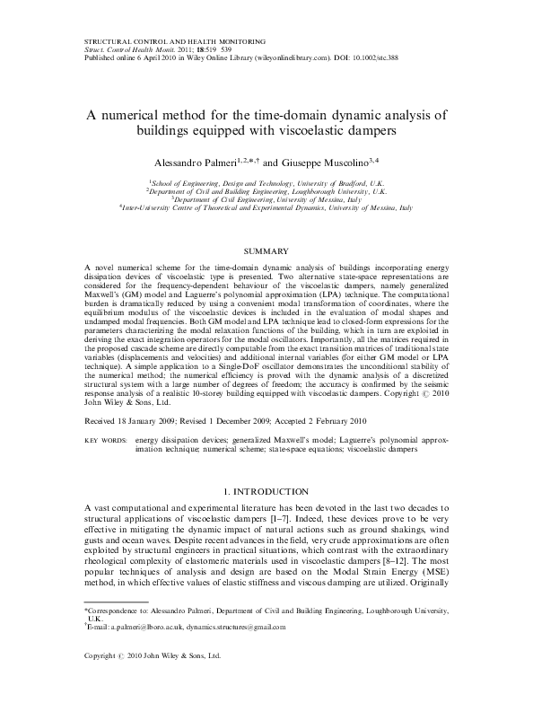(PDF) A numerical method for the time-domain dynamic analysis of buildings equipped with ...