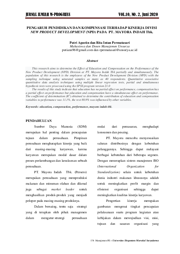 (PDF) PENGARUH PENDIDIKAN DAN KOMPENSASI TERHADAP KINERJA DIVISI NEW PRODUCT DEVELOPMENT (NPD ...
