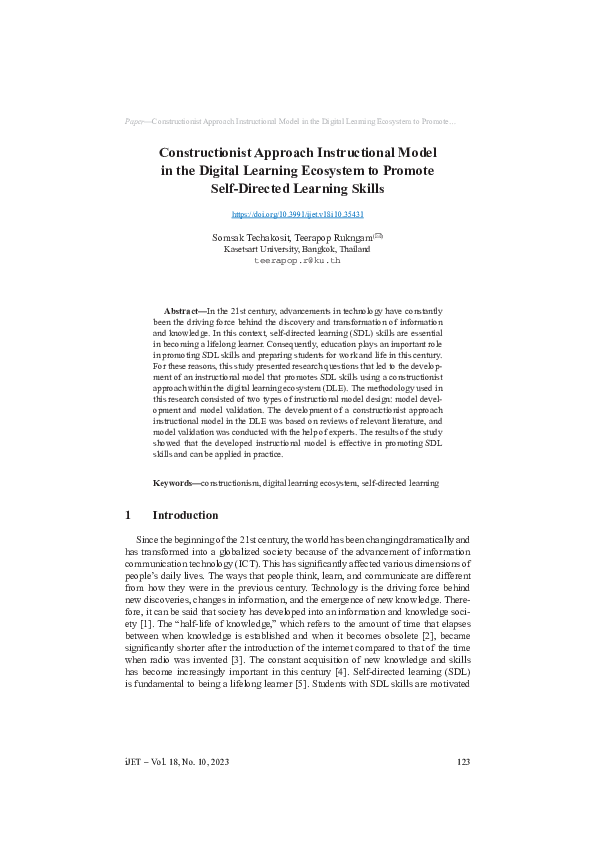 Constructionist Approach Instructional Model in the Digital Learning Ecosystem to Promote Self ...