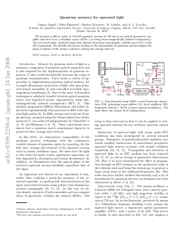 (PDF) Squeezed Light Storage in Quantum Memory