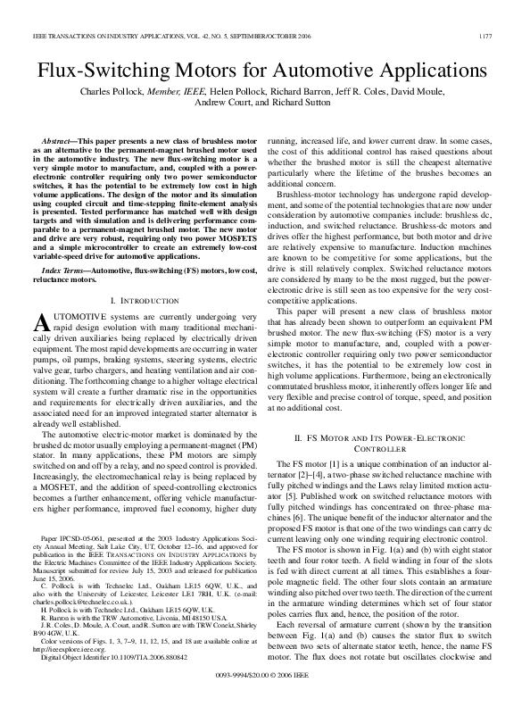 (PDF) Flux-Switching Motors for Automotive Applications