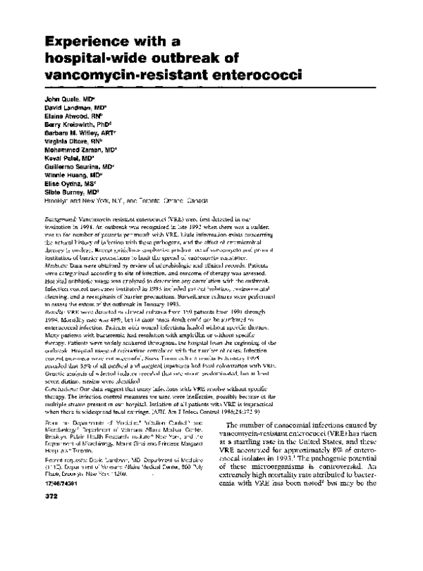 (PDF) Experience with a hospital-wide outbreak of vancomycin-resistant ...