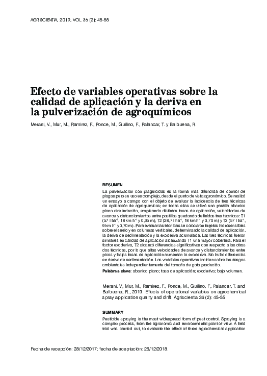 (PDF) Efecto de variables operativas sobre la calidad de aplicación y la deriva en la ...