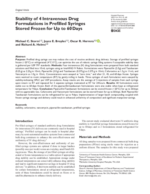 (PDF) Stability of 4 Intravenous Drug Formulations in Prefilled ...