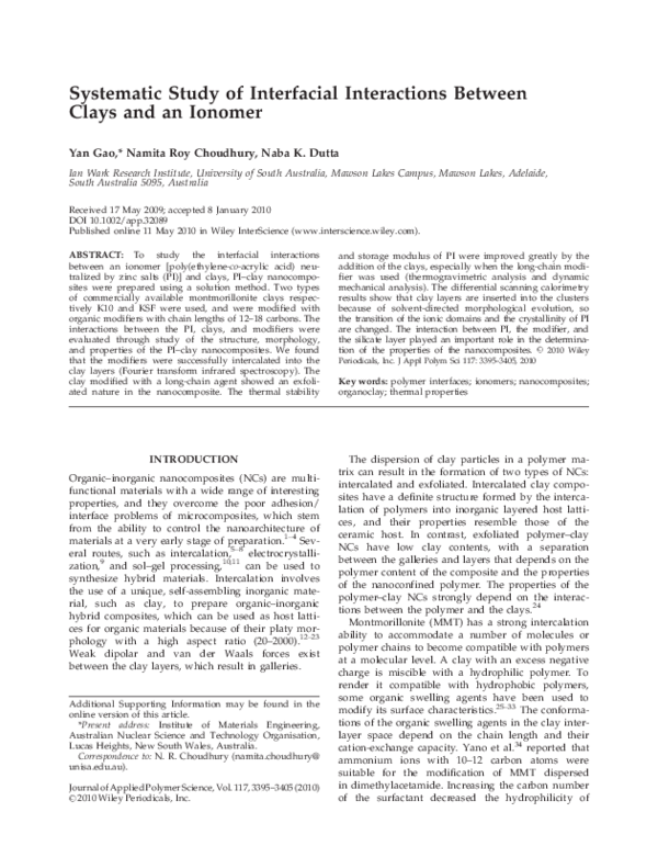 (PDF) Systematic study of interfacial interactions between clays and an ...