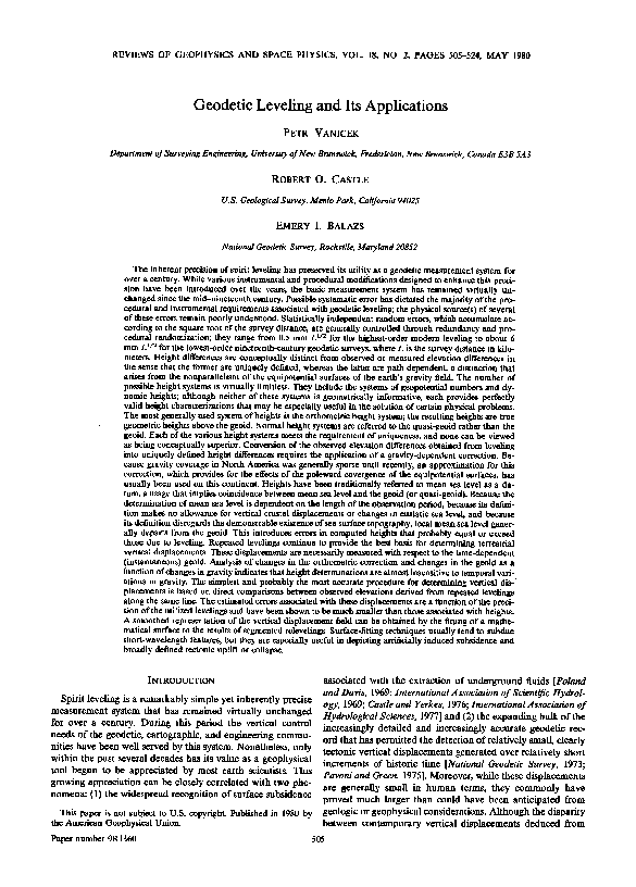 (PDF) Geodetic leveling and its applications