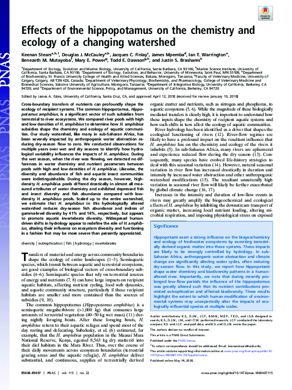 (PDF) Effects of the hippopotamus on the chemistry and ecology of a ...