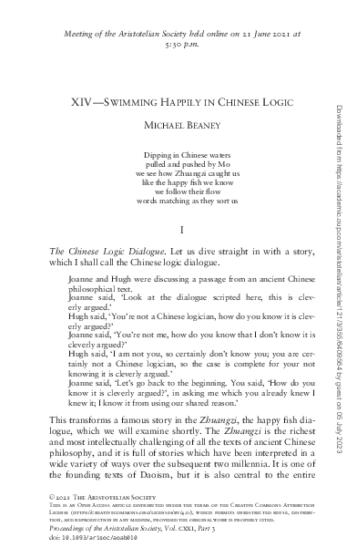 (PDF) XIV—Swimming Happily in Chinese Logic