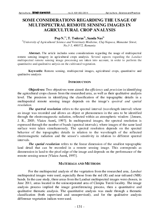 (PDF) Some Considerations Regarding the Usage of Multispectral Remote ...