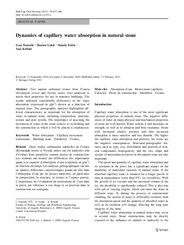 (PDF) Dynamics of capillary water absorption in natural stone