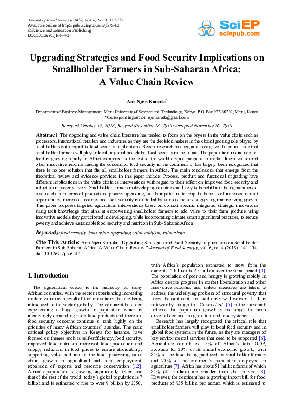 (PDF) Upgrading Strategies and Food Security Implications on Smallholder Farmers in Sub-Saharan ...