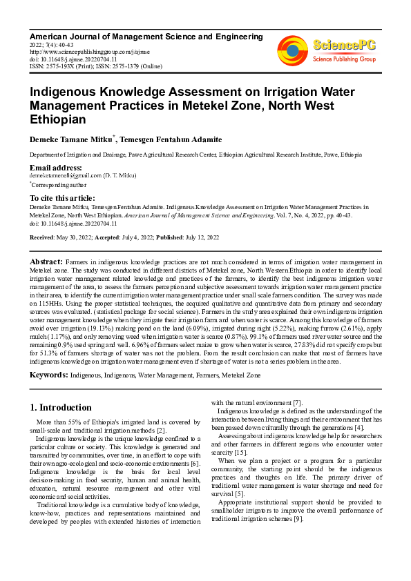 (PDF) Indigenous Knowledge Assessment on Irrigation Water Management ...
