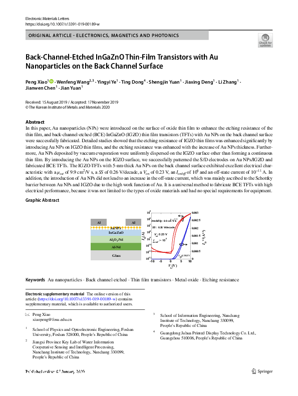 (PDF) Back-Channel-Etched InGaZnO Thin-Film Transistors with Au ...