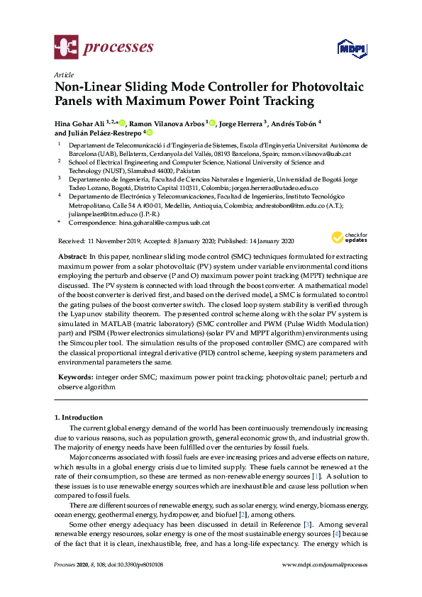(PDF) Non-Linear Sliding Mode Controller for Photovoltaic Panels with Maximum Power Point Tracking