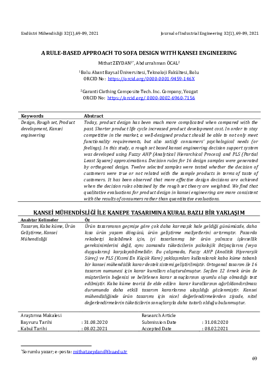 (PDF) A Rule-Based Approach to Sofa Design with Kansei Engineering