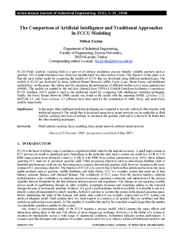 (PDF) The Comparison of Artificial Intelligence and Traditional Approaches In FCCU Modeling