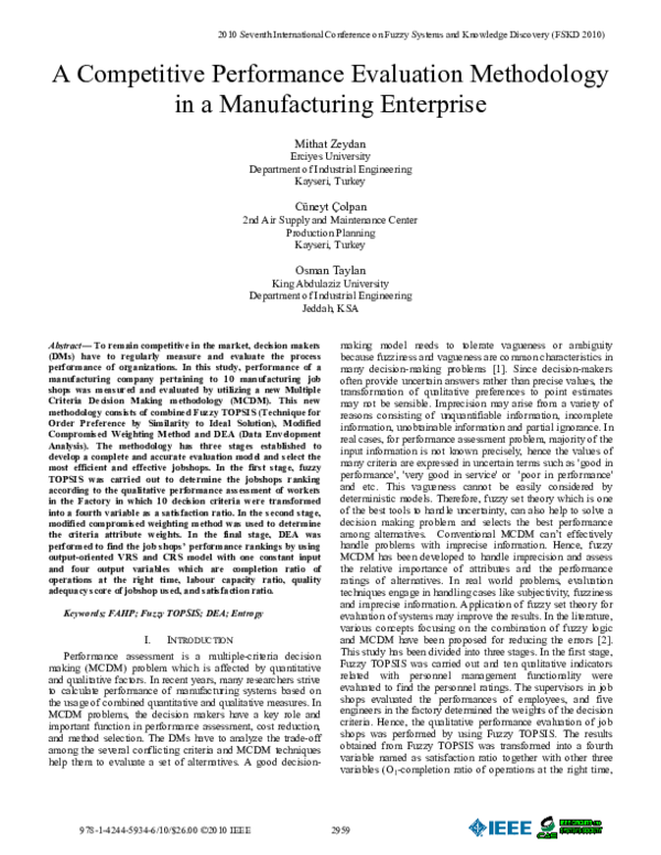 (PDF) A competitive performance evaluation methodology in a manufacturing enterprise