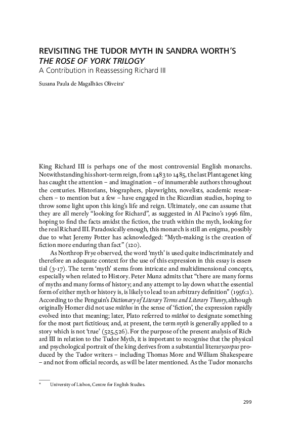 (PDF) Revisiting the Tudor myth in Sandra Worth's The Rose of York ...