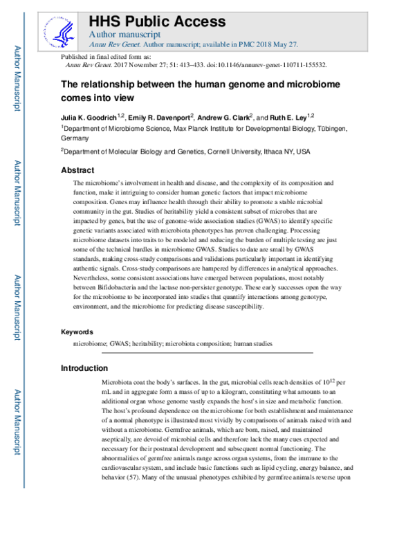 (PDF) The Relationship Between the Human Genome and Microbiome Comes ...