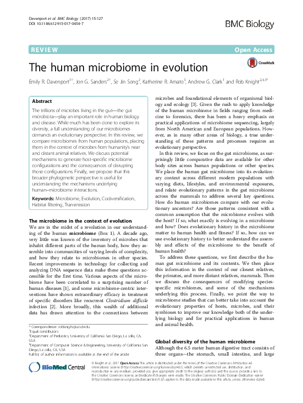 (PDF) The human microbiome in evolution
