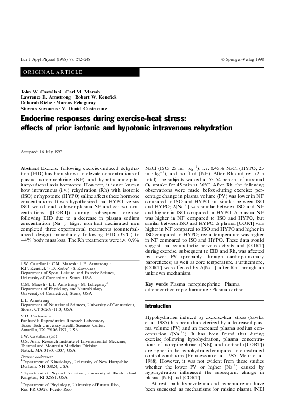 (PDF) Endocrine responses during exercise-heat stress: effects of prior ...