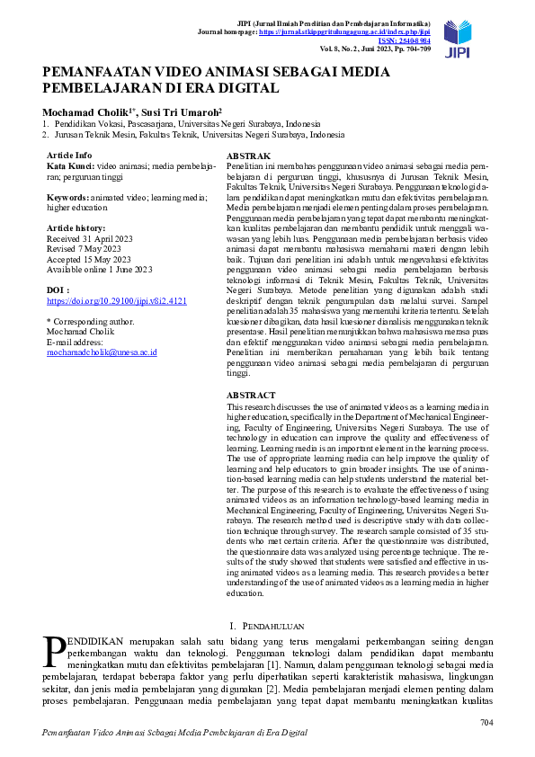 (PDF) Pemanfaatan Video Animasi Sebagai Media Pembelajaran DI Era Digital