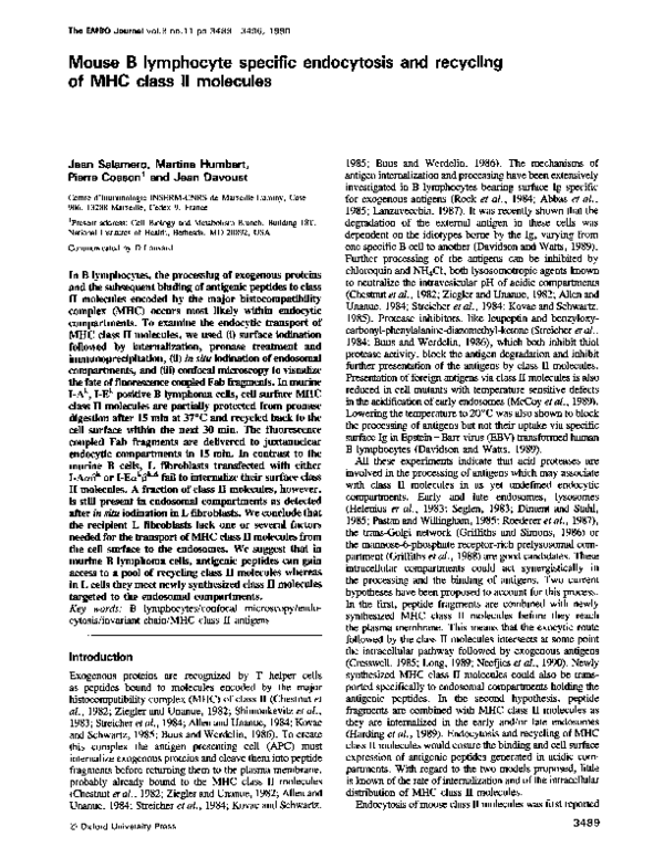 (PDF) Mouse B lymphocyte specific endocytosis and recycling of MHC ...