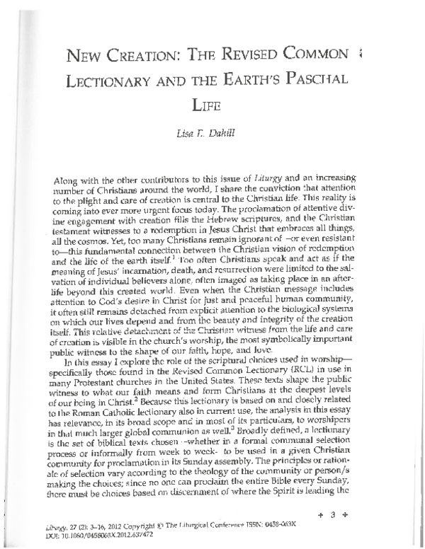 (PDF) New Creation: The Revised Common Lectionary and the Earth's ...