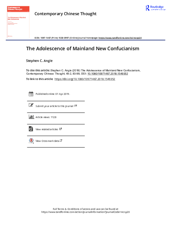 (PDF) The Adolescence of Mainland New Confucianism