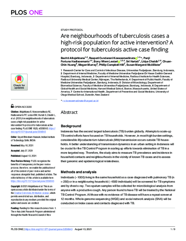 (PDF) Are neighbourhoods of tuberculosis cases a high-risk population ...