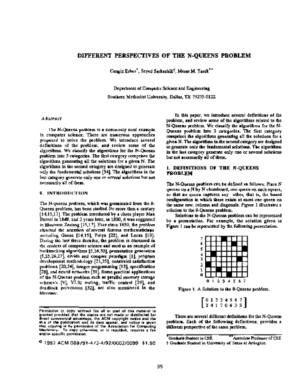 (PDF) Different perspectives of the N-Queens problem