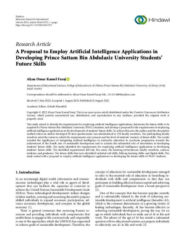 (PDF) A Proposal to Employ Artificial Intelligence Applications in Developing Prince Sattam Bin ...