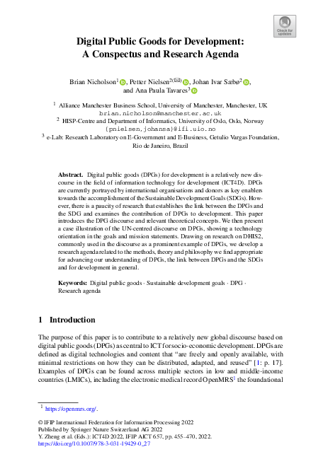 (PDF) Digital Public Goods for Development: A Conspectus and Research ...