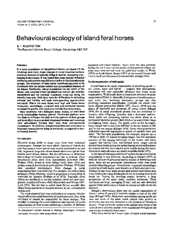 (PDF) Behavioural ecology of island feral horses