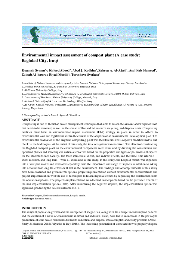 (PDF) Environmental impact assessment of compost plant (A case study ...