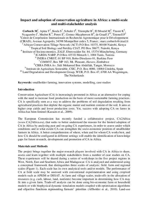 (PDF) Impact and adoption of conservation agriculture in Africa: a ...