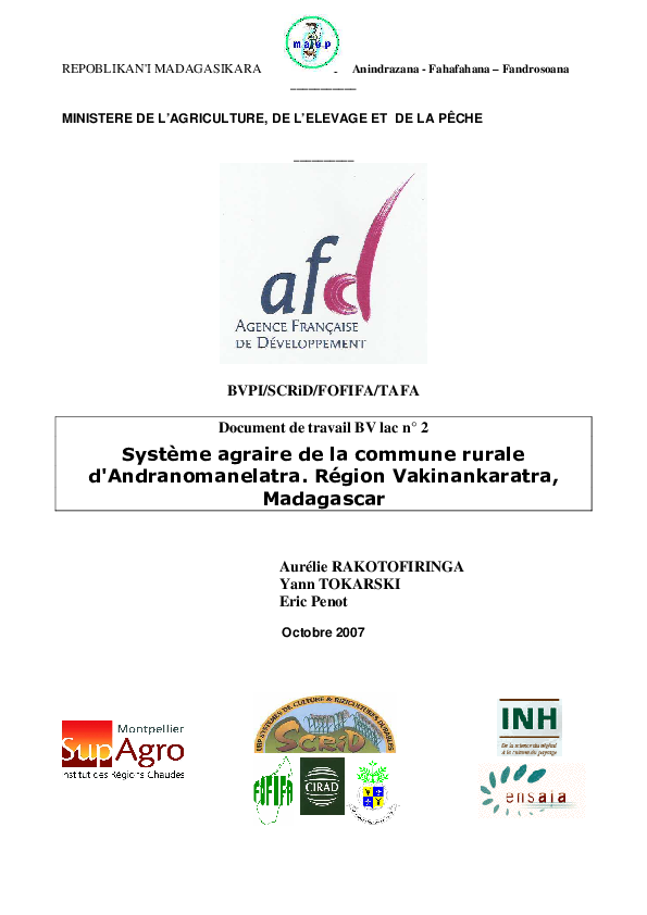 (PDF) Système agraire de la commune rurale d'Andranomanelatra. Région ...